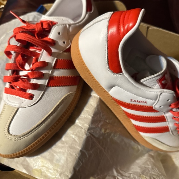 adidas | Shoes | Adidas Samba White With Red Stripes | Poshmark